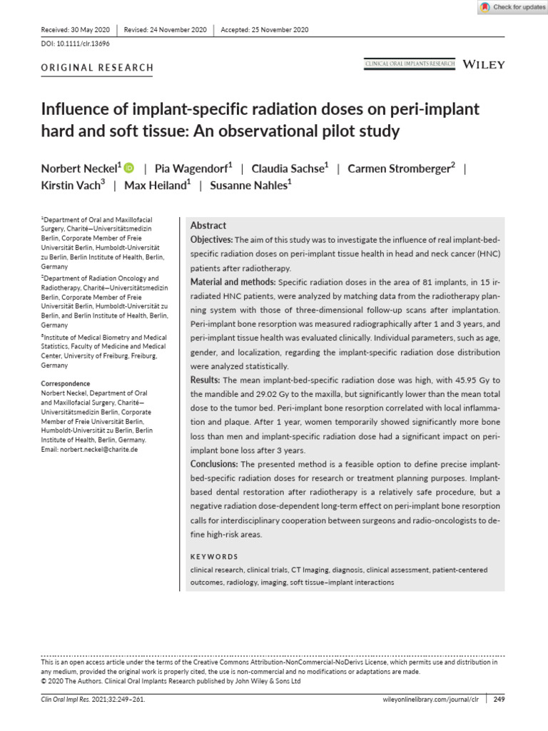 Clinical Oral Implants Res - 2020 - Neckel - Influence of Implant ...