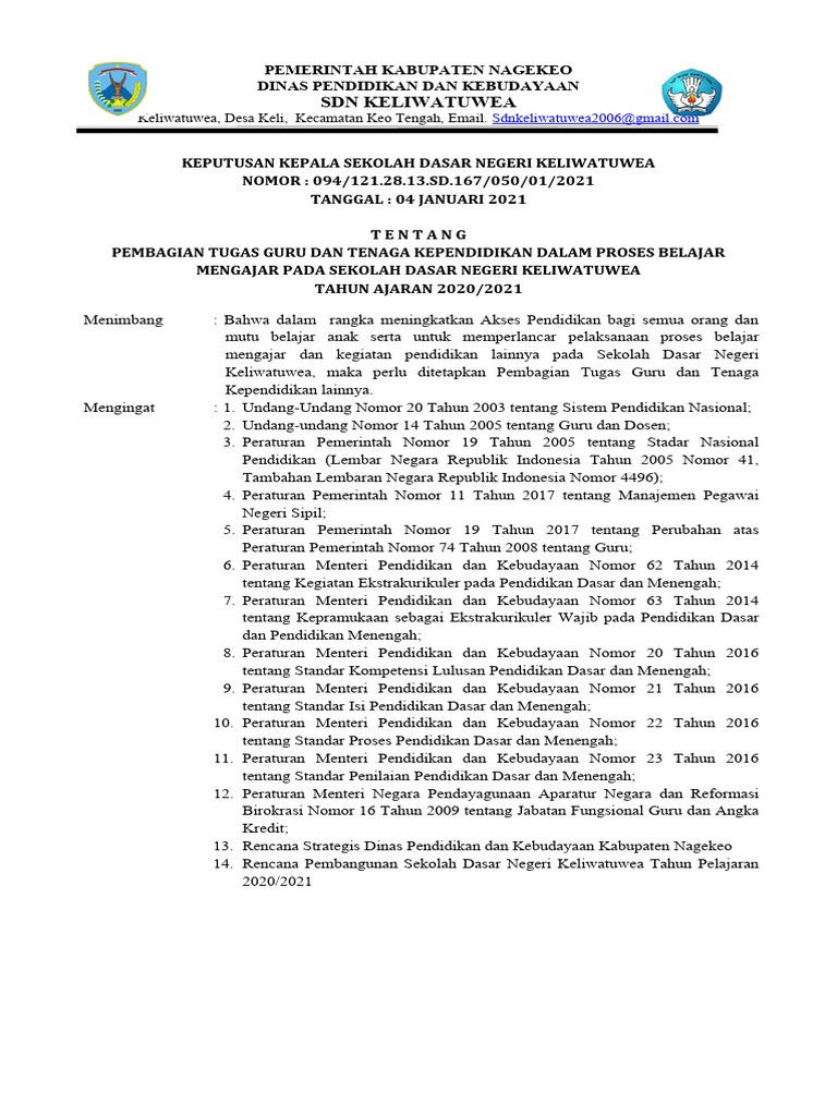 SK Pembagian Tugas SMSTR 2 | PDF