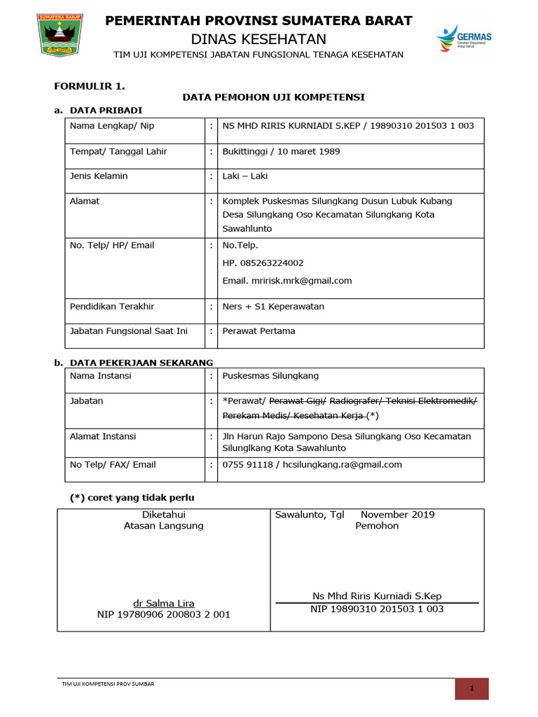 Formulir Uji Kompetensi Tenaga Kesehatan | PDF