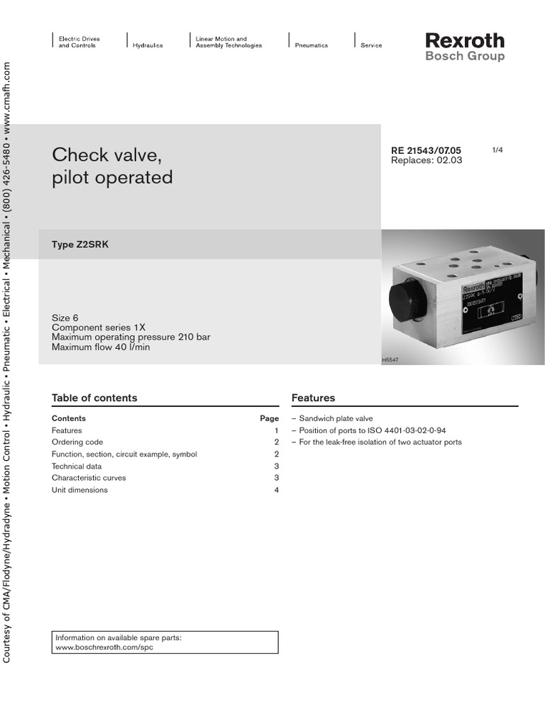 Check Valve, PILOT OPERATED TYPE Z2SRK | PDF