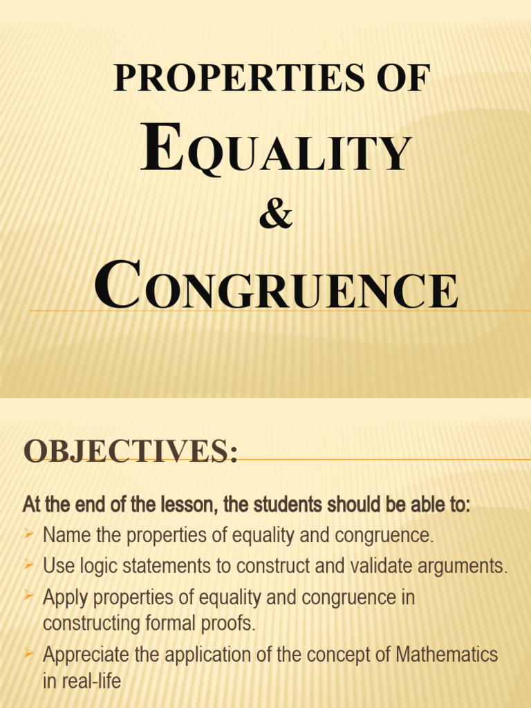 Properties of Equality and Congruence | PDF | Reason | Argument