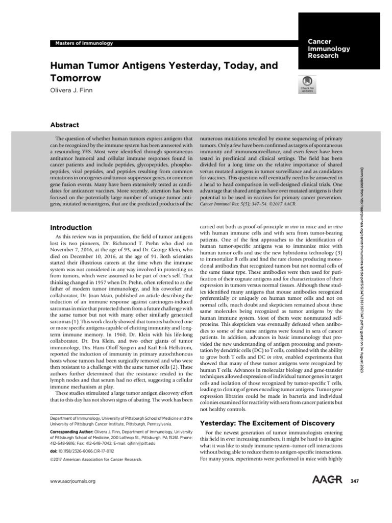 Finn 2017 TAA Yesterday Today Future | PDF | Antigen | Immune System