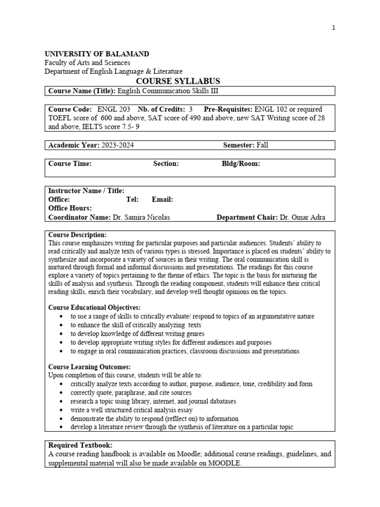 ENGL203 FALL2023 Syllabus - Student Version | PDF | Academic Dishonesty | Plagiarism