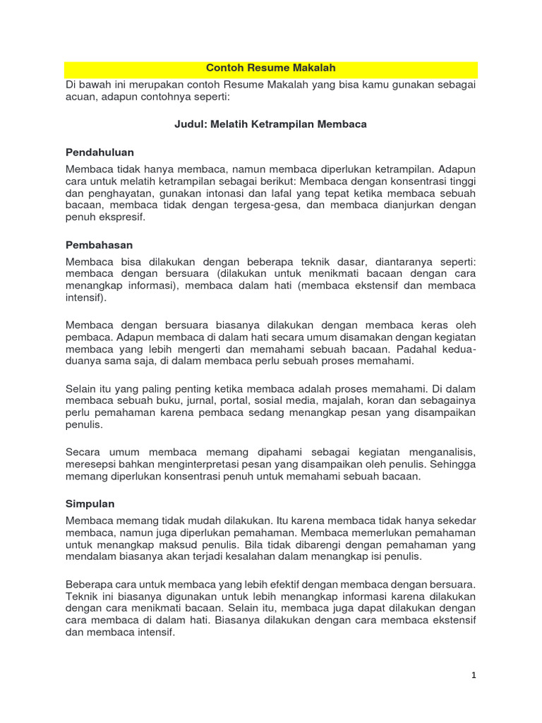 Contoh Resume Atau Rangkuman | PDF