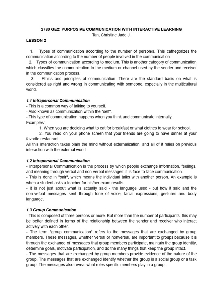 Tan - Lesson 2 - Purposive Communication With Interactive Learning | PDF | Communication ...