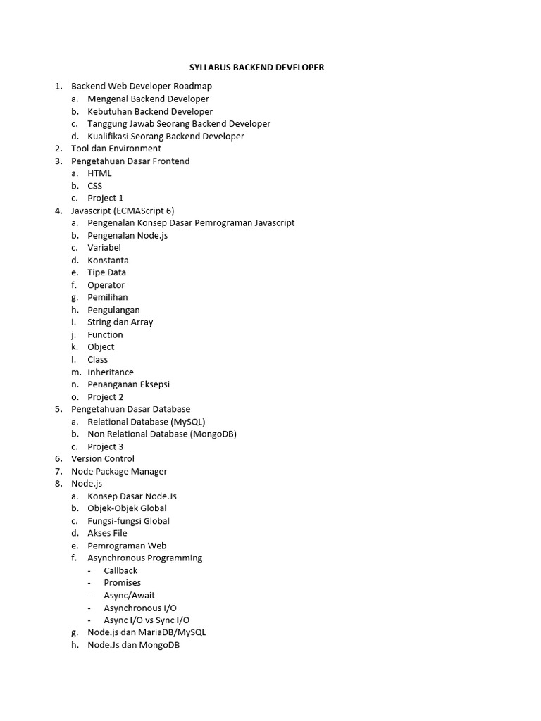 Syllabus Backend Web Developer | PDF