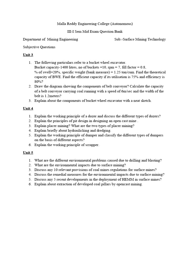 Surface Mining Technology Mid 2 | PDF | Mining | Coal Mining