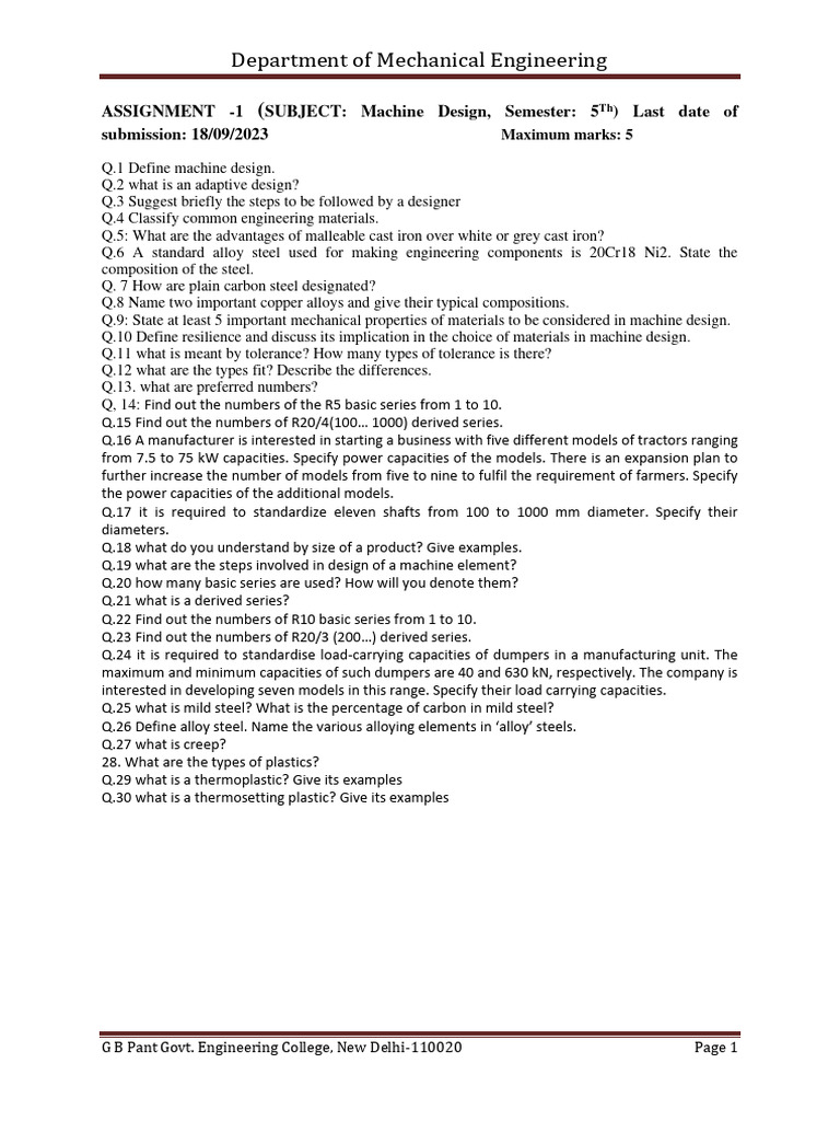 ASSIGNMENT of Machine Design | PDF | Steel | Engineering Tolerance