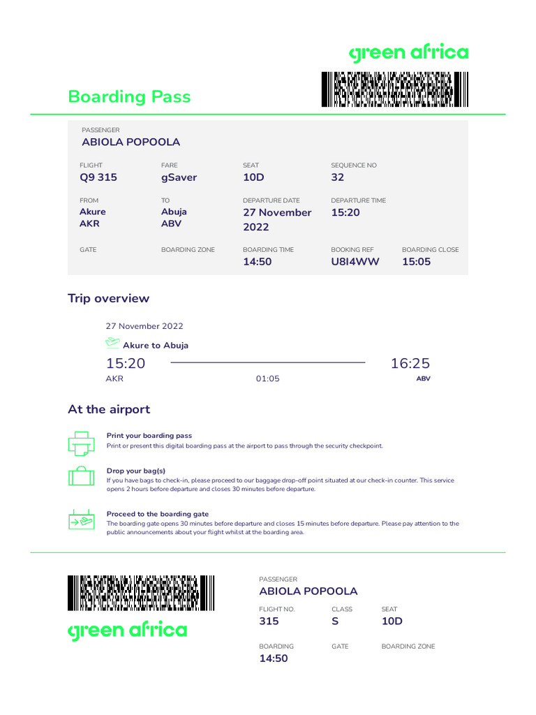Green Africa Boarding Pass | PDF | Baggage | Transport