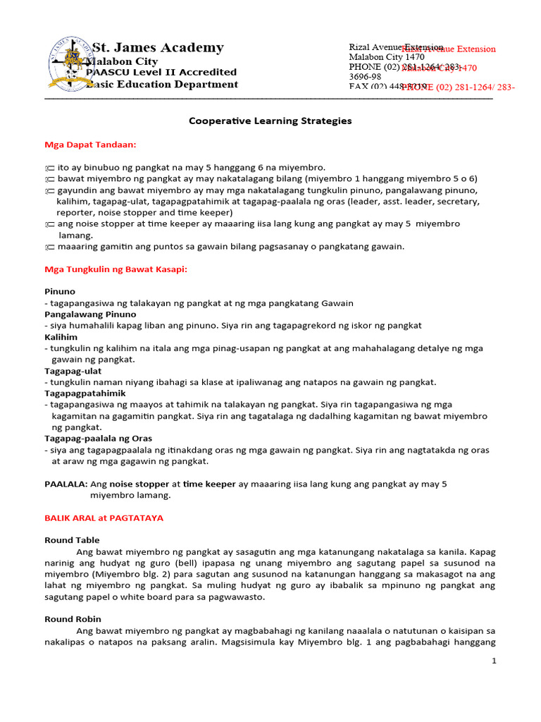 Cooperative Learning Strategies | PDF