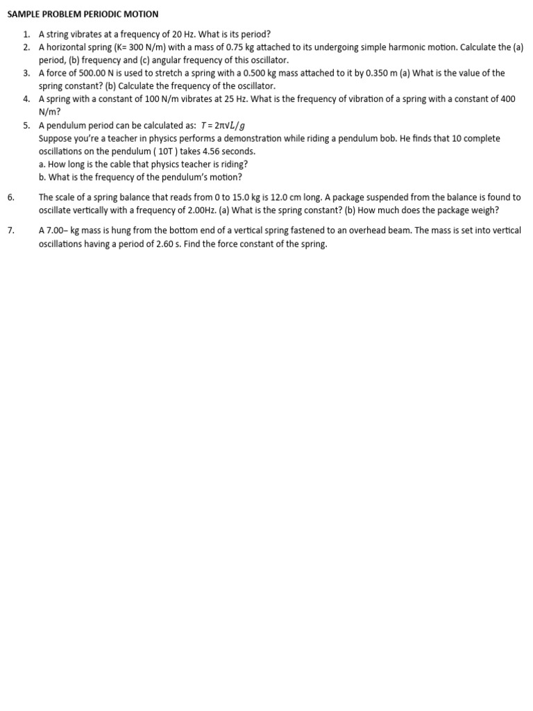 Periodic Motion Sample Problems | PDF