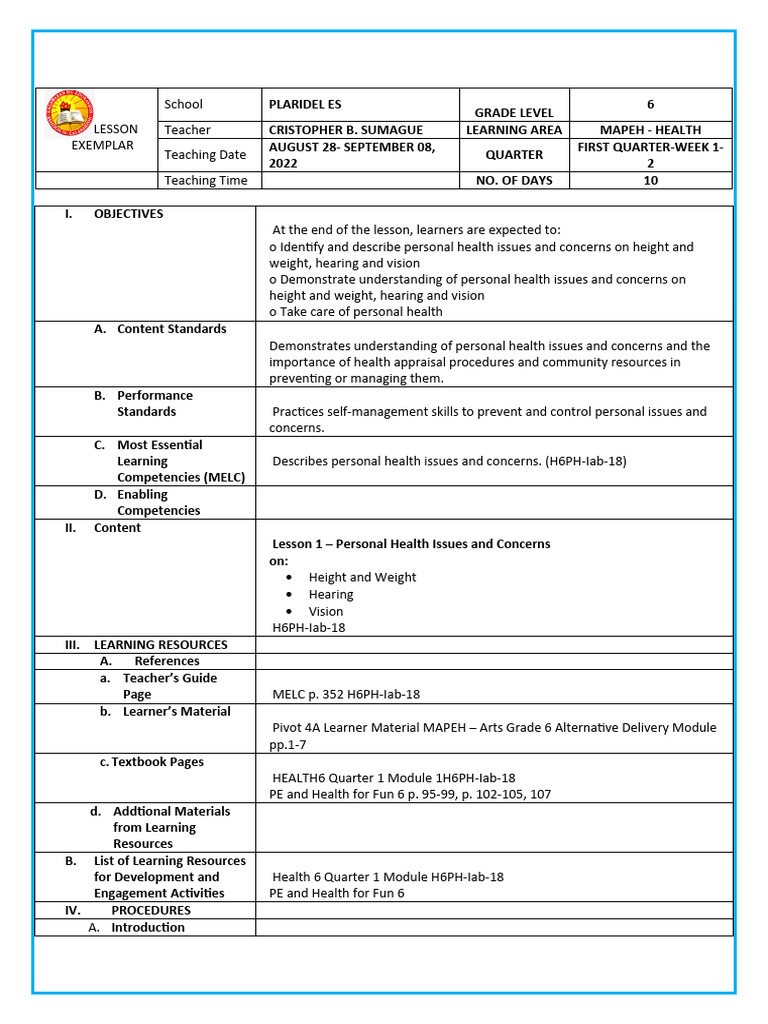 Q1 Health Week 1 2 | PDF | Self-Improvement