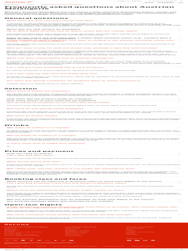 FAQ Austrian Melangerie Austrian Airlines Austrian Airlines | PDF | Business Class | Meal