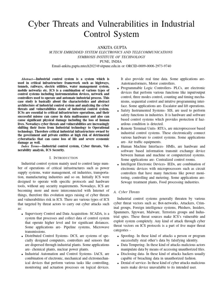 ICS Cyber Threats & Vulnerabilities | PDF | Security | Computer Security