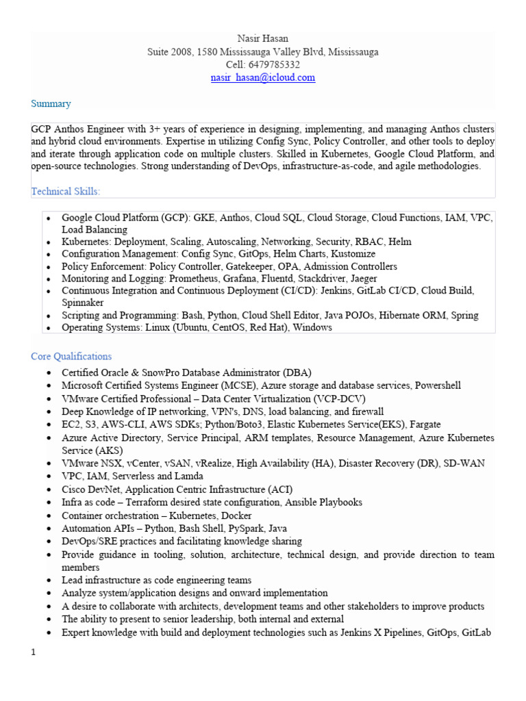 Sample Resume For Anthos Engineer - GCP | PDF Sample Resume For Anthos Engineer - GCP | PDF