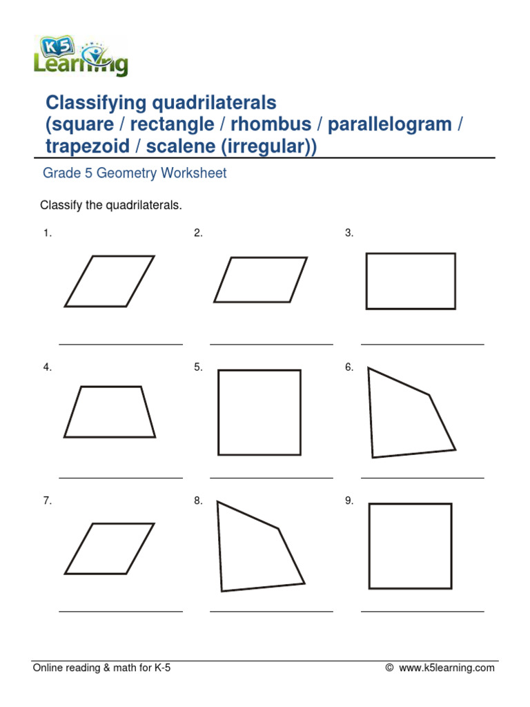 Grade 5 Geometry Classifying Quadrilaterals D | PDF