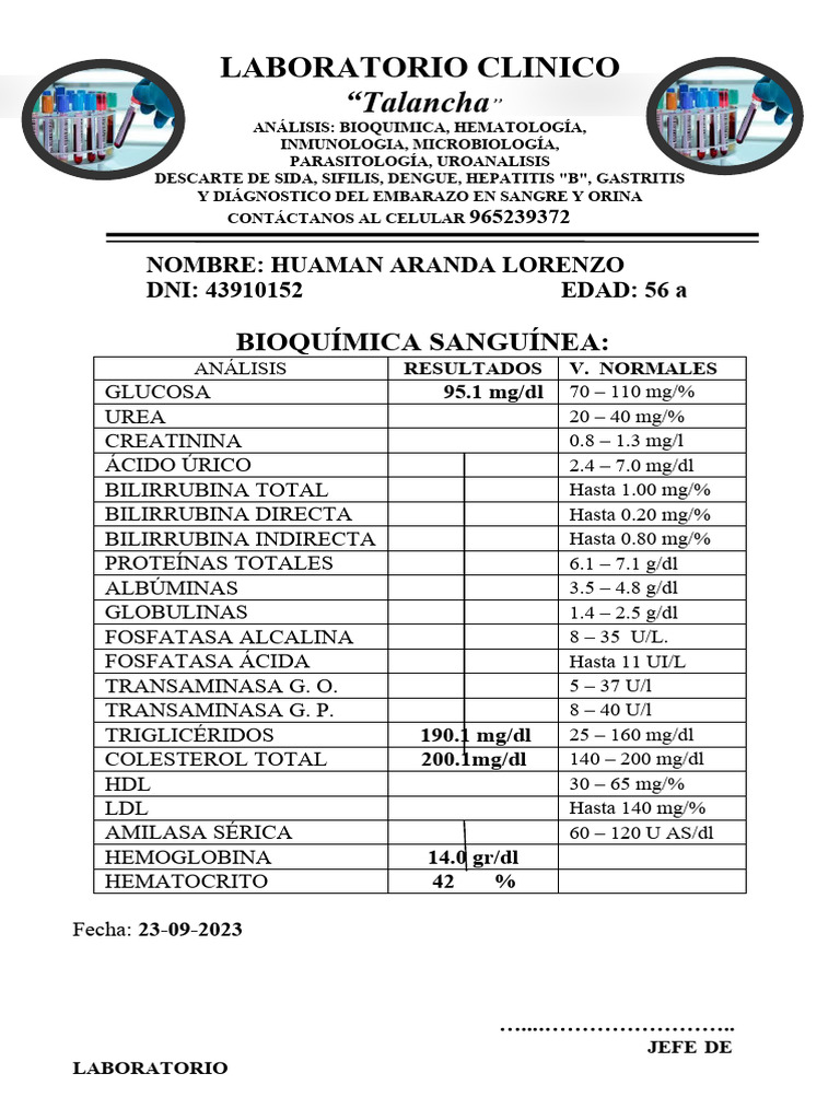 Formatos Laboratorio 2023 | PDF | Hematología | Sangre