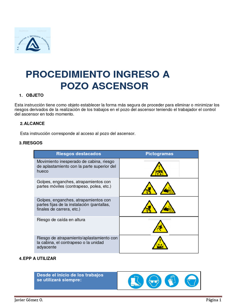 Procedimiento Ingreso A Pozo Ascensor | PDF | Ascensor