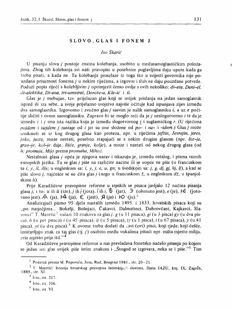 Slovo, Glas I Fonem: J Postoje Znatna Kolebanja, Osobito U | PDF