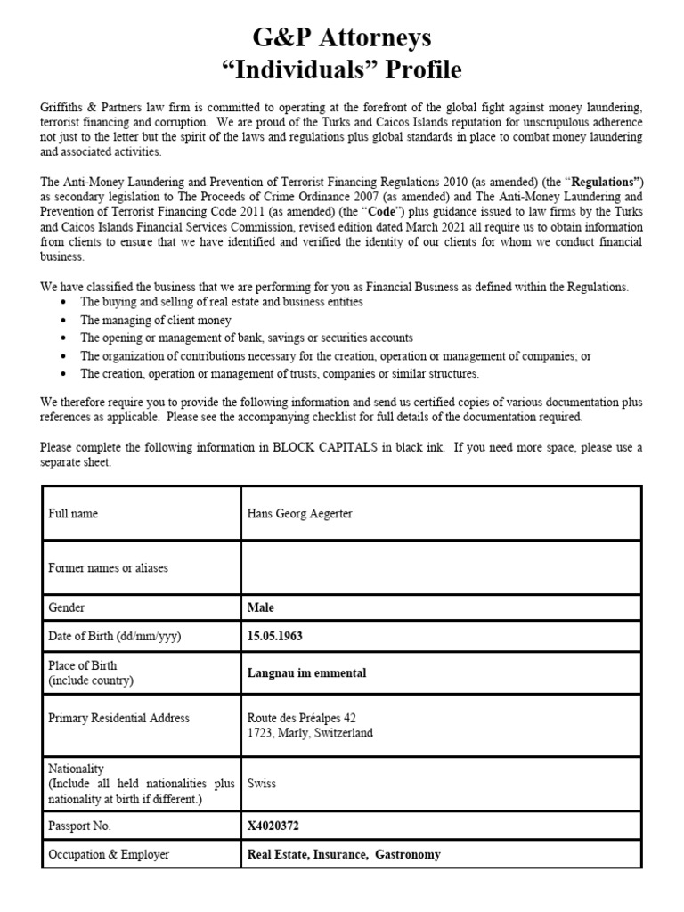 GP Client Profile-Individuals 2023-2 | PDF | Money Laundering | Economies