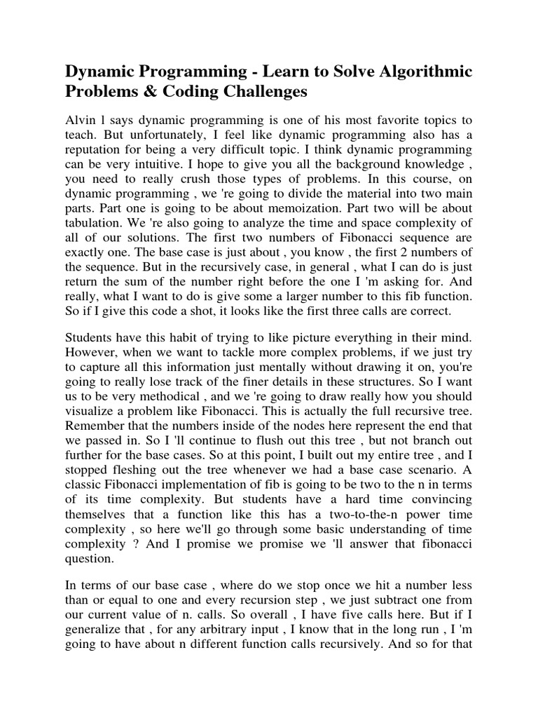 Dynamic Programming Learn To Solve Algorithmic Problems And Coding Challenges Pdf