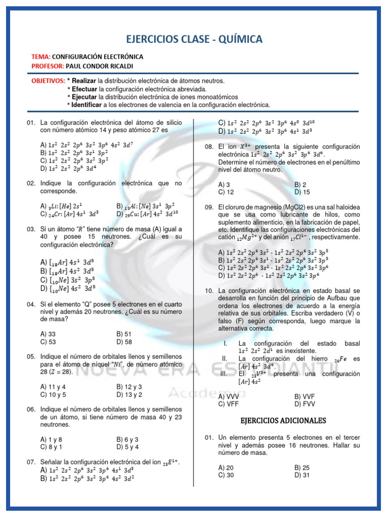 EJERC - CONFIGURACIÓN ELECTRÓNICA-REpAsO | PDF