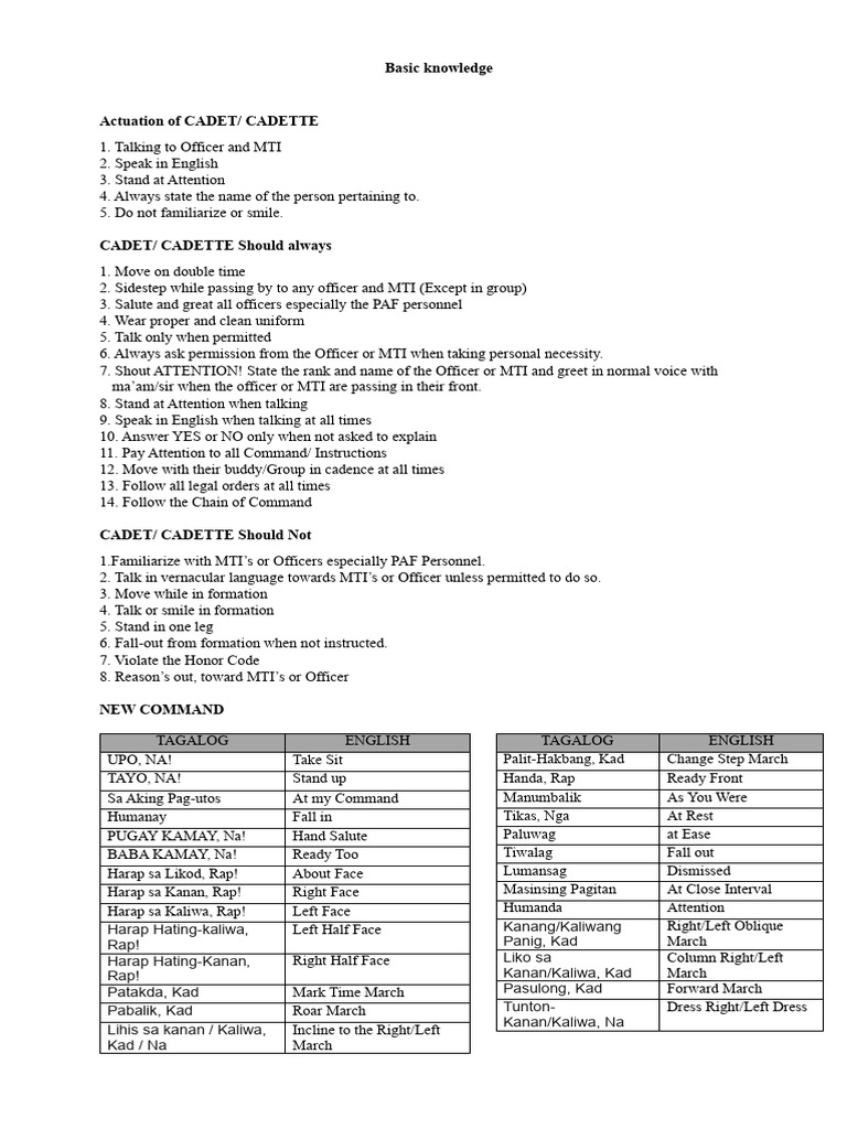 Cadet and Cadette Basic Knowledge Guide | PDF