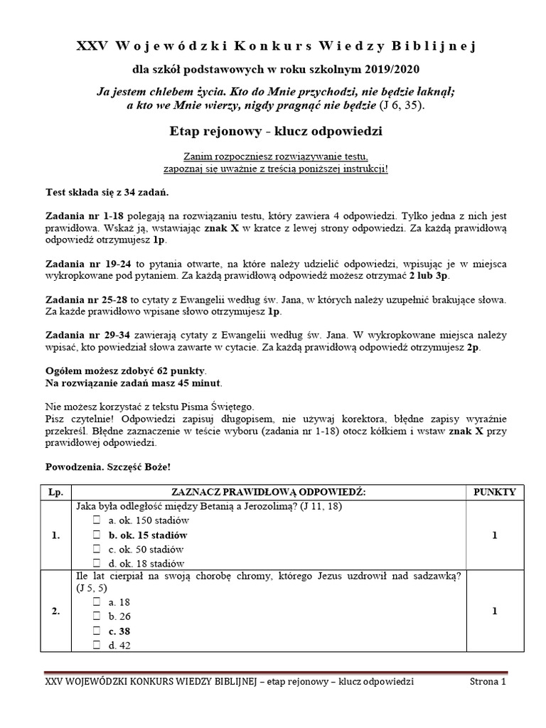 Etap Rejonowy Klucz Odpowiedzi | PDF