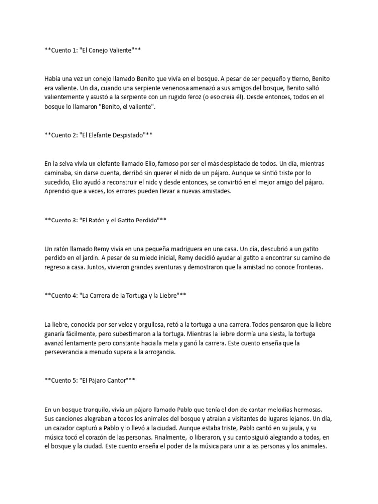 Cuentos Cortos Infantiles Pdf
