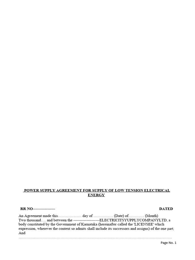 Power Supply Agreement For Supply of Low Tension Electrical Energy ...
