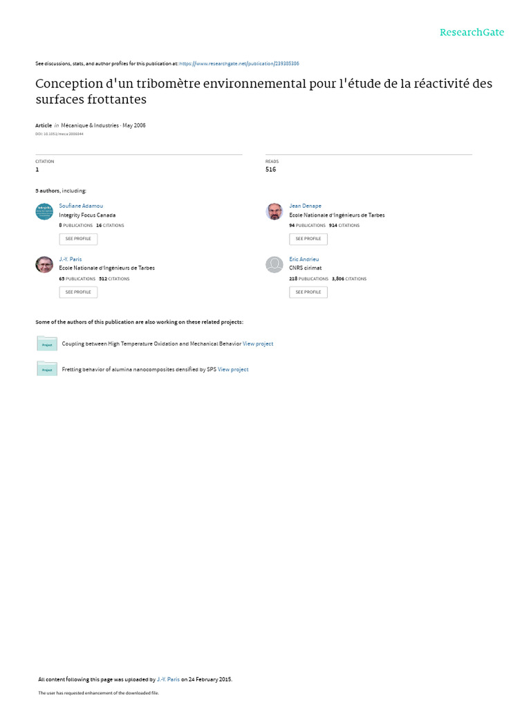 Tribomètre Environnemental Innovant | PDF