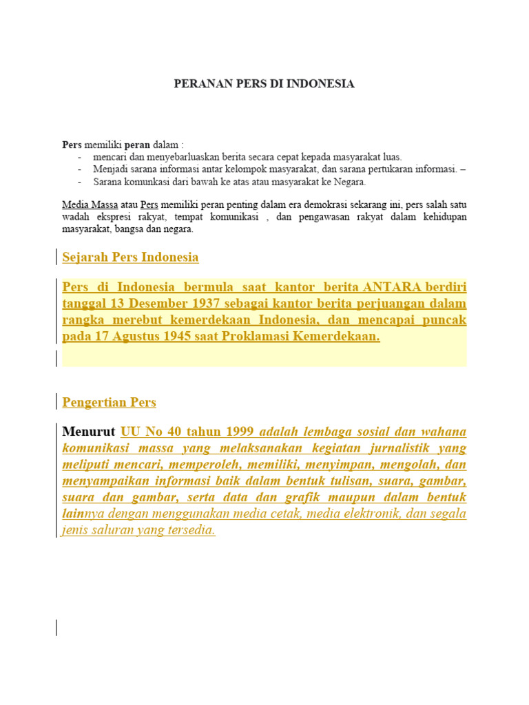 Peranan Pers Di Indonesia | PDF