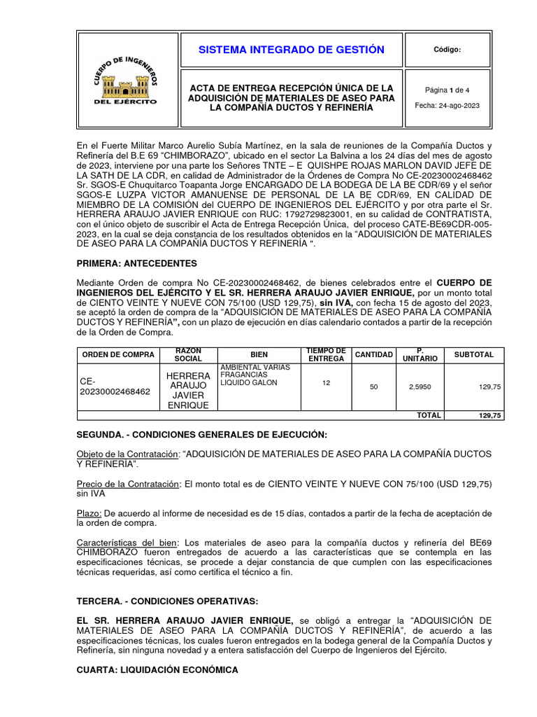 ACTA MAT. ASEO IND - SISAILA Revisado | PDF