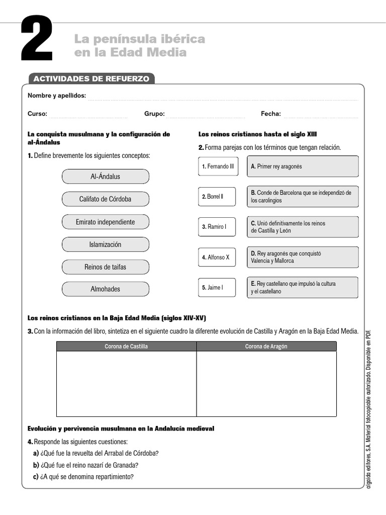 UD2 La Península Ibérica en La Edad Media (ACTIVIDADES) | PDF