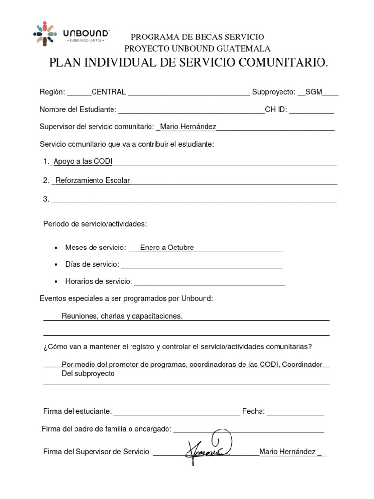 01 Plan Individual de Servicio Comunitario Tamaño Oficio | PDF