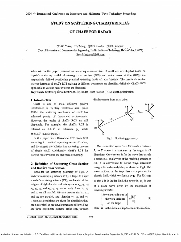 Study On Scattering Characteristics of Chaff For Radar | PDF | Antenna ...