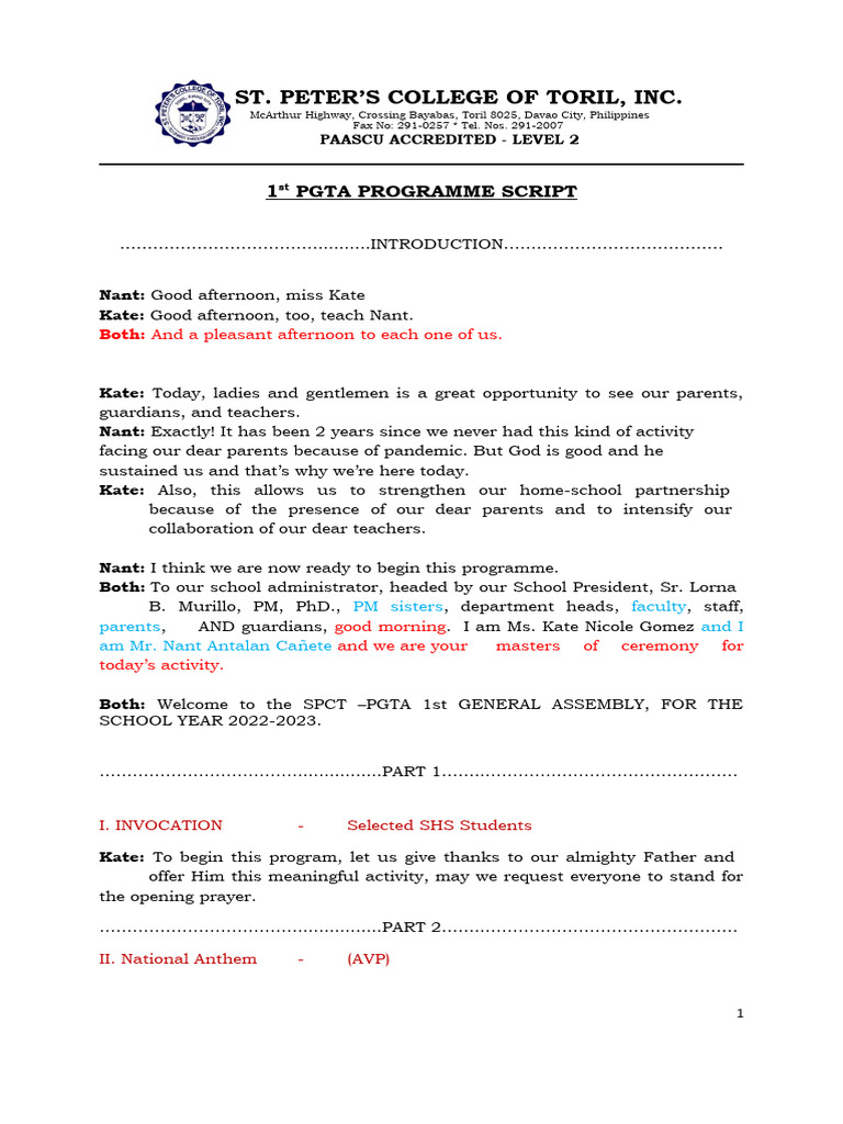 Pgta Script Final | PDF
