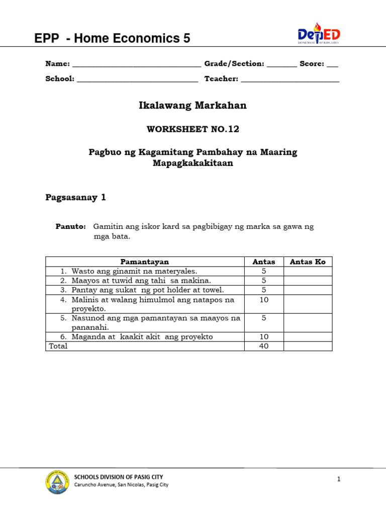 Epp 5 - He 5 - Q2 - DW16 | PDF