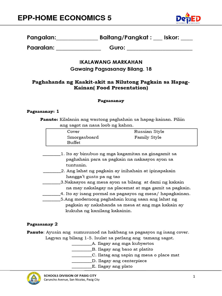 Epp 5 - He 5 - Q2 - DW18 | PDF