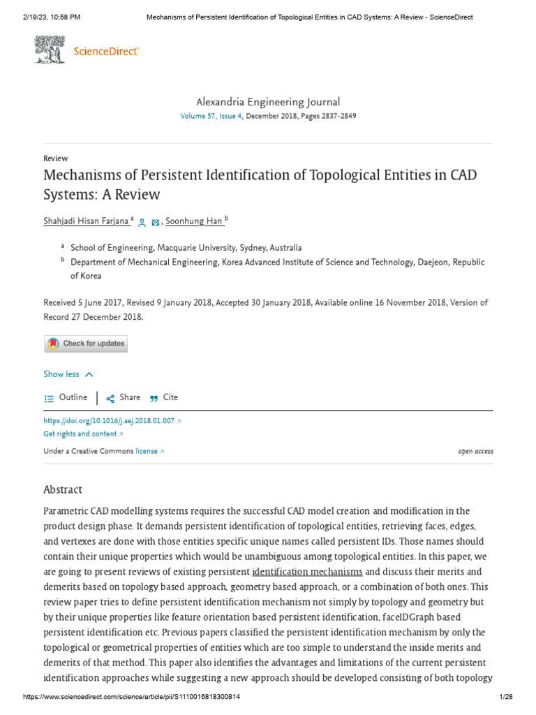 Mechanisms of Persistent Identification of Topological Entities in CAD Systems - A Review ...