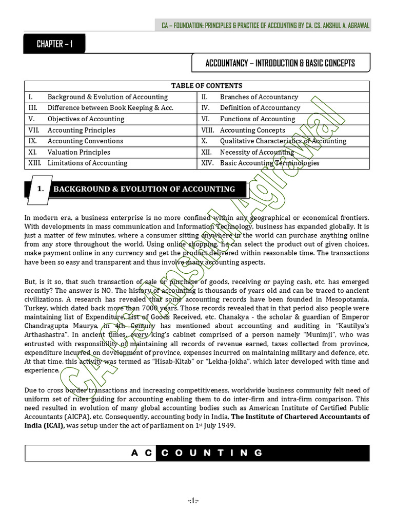 CA FOUNDATION PAPER 1 ch1 | Download Free PDF | Accounting | Historical Cost