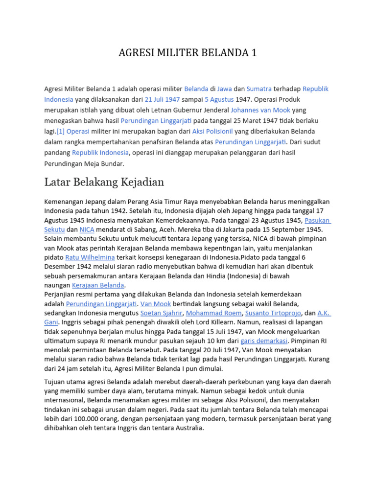 Agresi Militer Belanda I 1947 di Indonesia | PDF