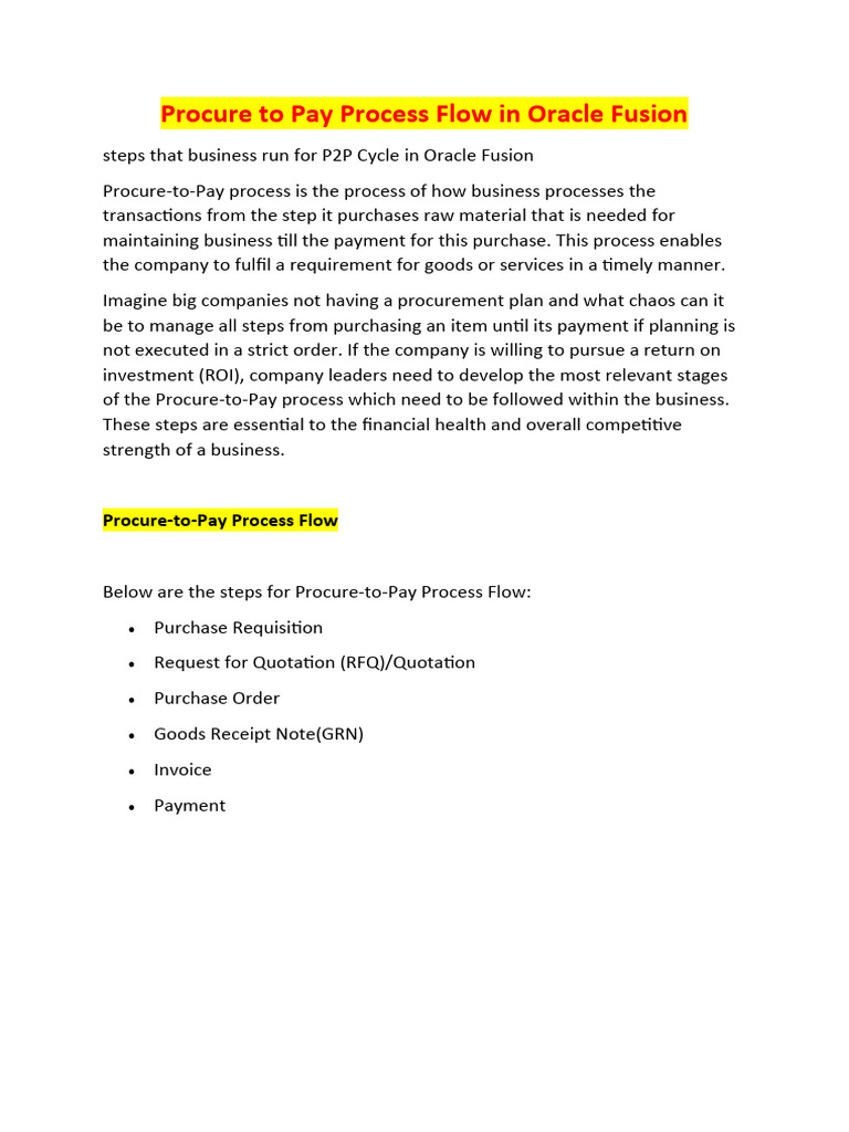 Procure To Pay Process Flow in Oracle Fusion | PDF | Receipt | Business ...