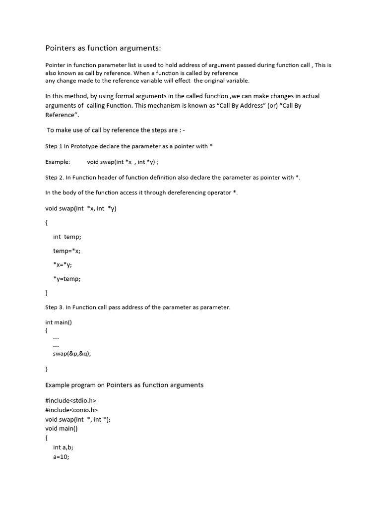 Pointers As Function Argmnts | PDF | Computers