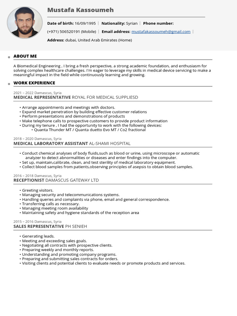 Mostafa Kassoumeh CV | PDF | Medical Laboratory | Sales