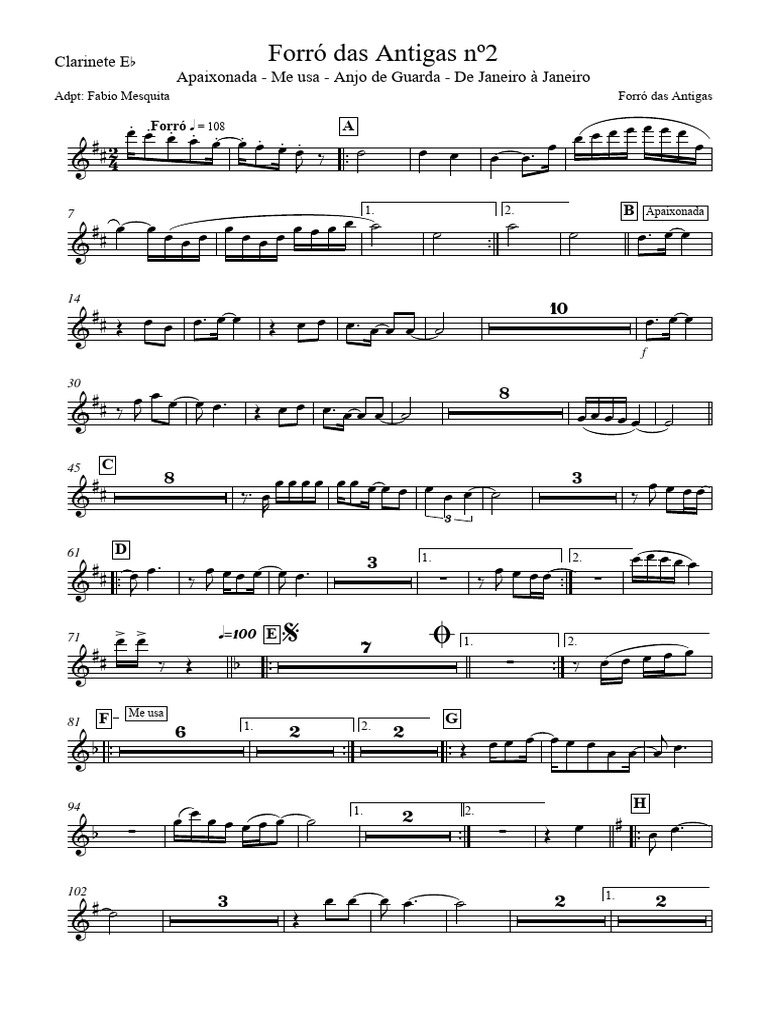 Partitura Clarinete Eb: Forró Antigas 2 | PDF