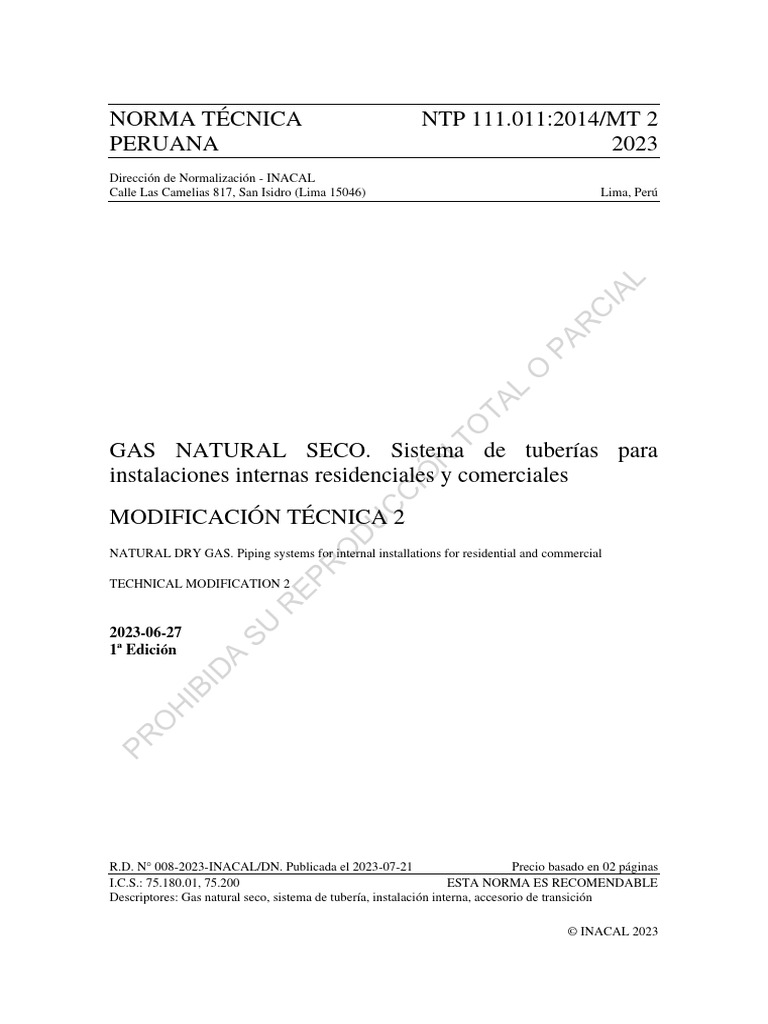 NTP 111.011 MT 2 | PDF | Estandarización | Organización internacional para la estandarización