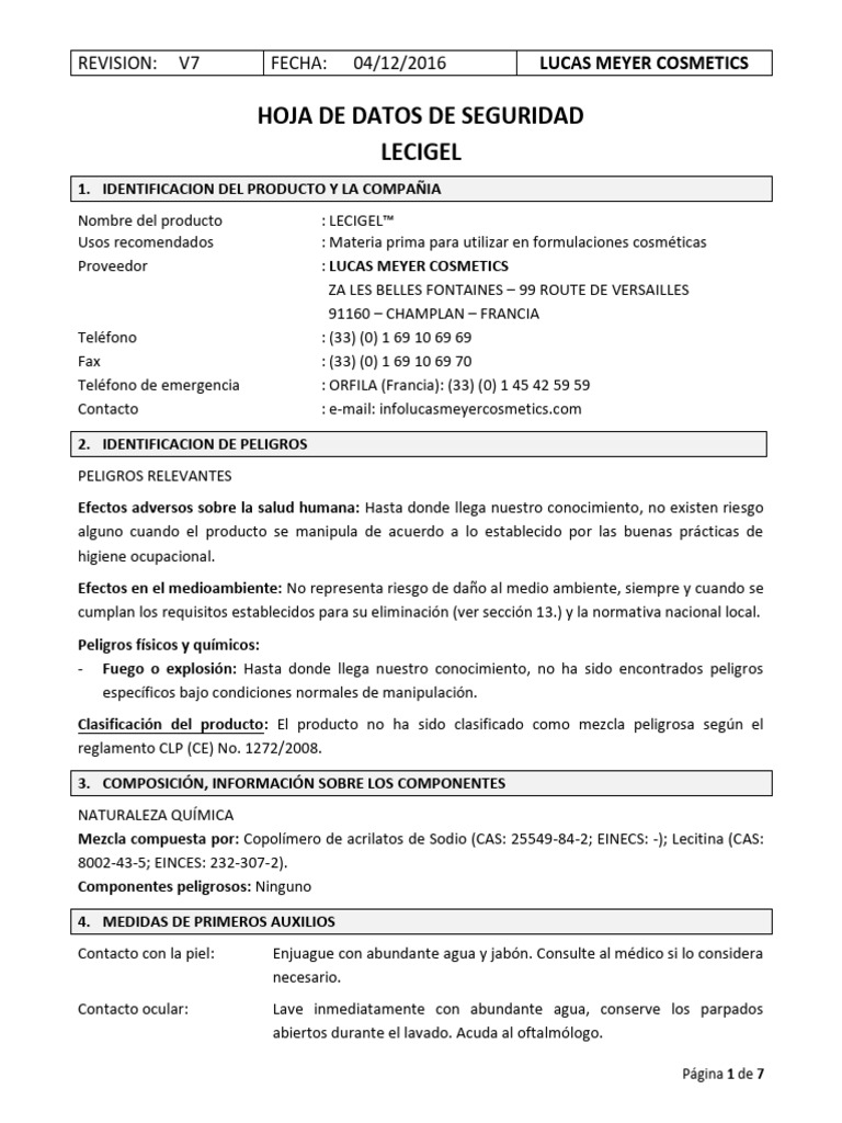 FDS - Lecigel | PDF | Agua | Residuos