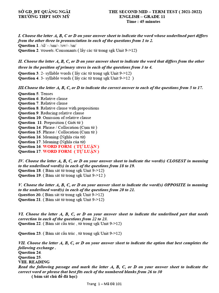 Format Khoi 11 - Gi A K 2 | PDF | Word | English Language