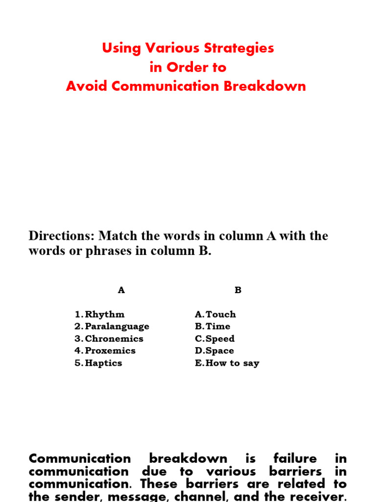 Using Various Strategies Avoid Communication Breakdown | PDF ...